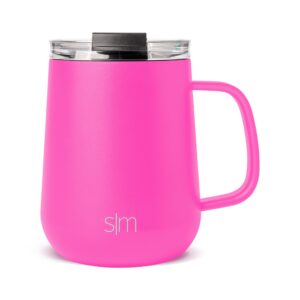 simple modern travel coffee mug with lid and handle | reusable insulated stainless steel coffee tumbler tea cup | gifts for women men him her | voyager collection | 12oz | raspberry vibes