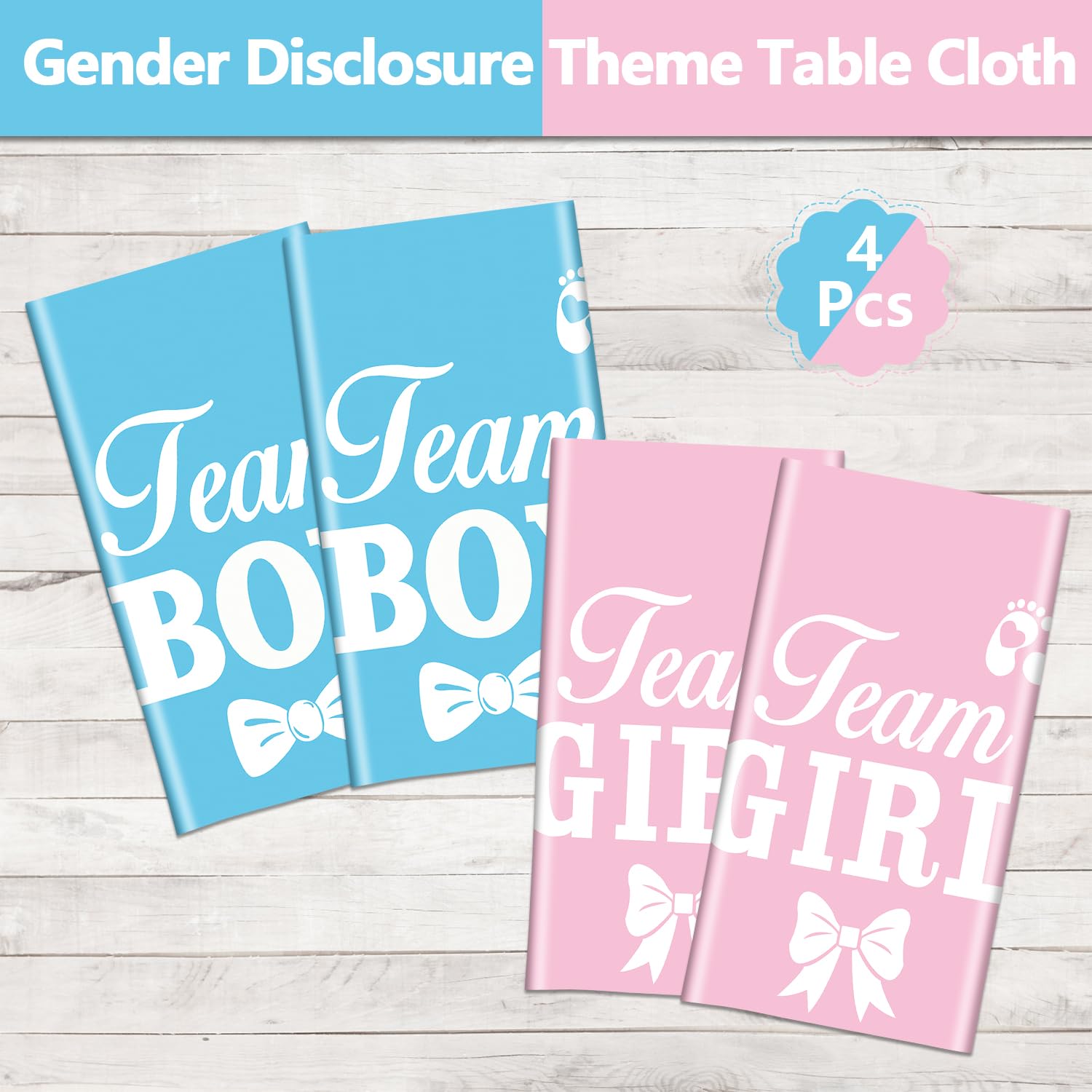 4Pcs Gender Reveal Tablecloths - Gender Reveal Decor Boys or Girls Table Coves Rectangular Pink and Blue Tablecloth Gender Reveal Ideas for Boy or Girl Party Supplies, 51 x 86.6 Inch (Gender Reveal-2)