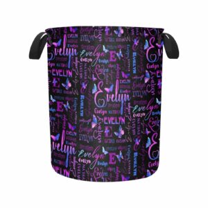 mypupsocks personalized laundry basket with text, customized initial monogram and purple butterflies waterproof laundry basket with name lightweight hampers for laundry clothes towels toys, large