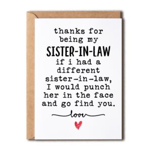 ntvshop thank you card - for being my sister-in-law card - funny birthday card - humorous sister-in-law christmas - gift for her