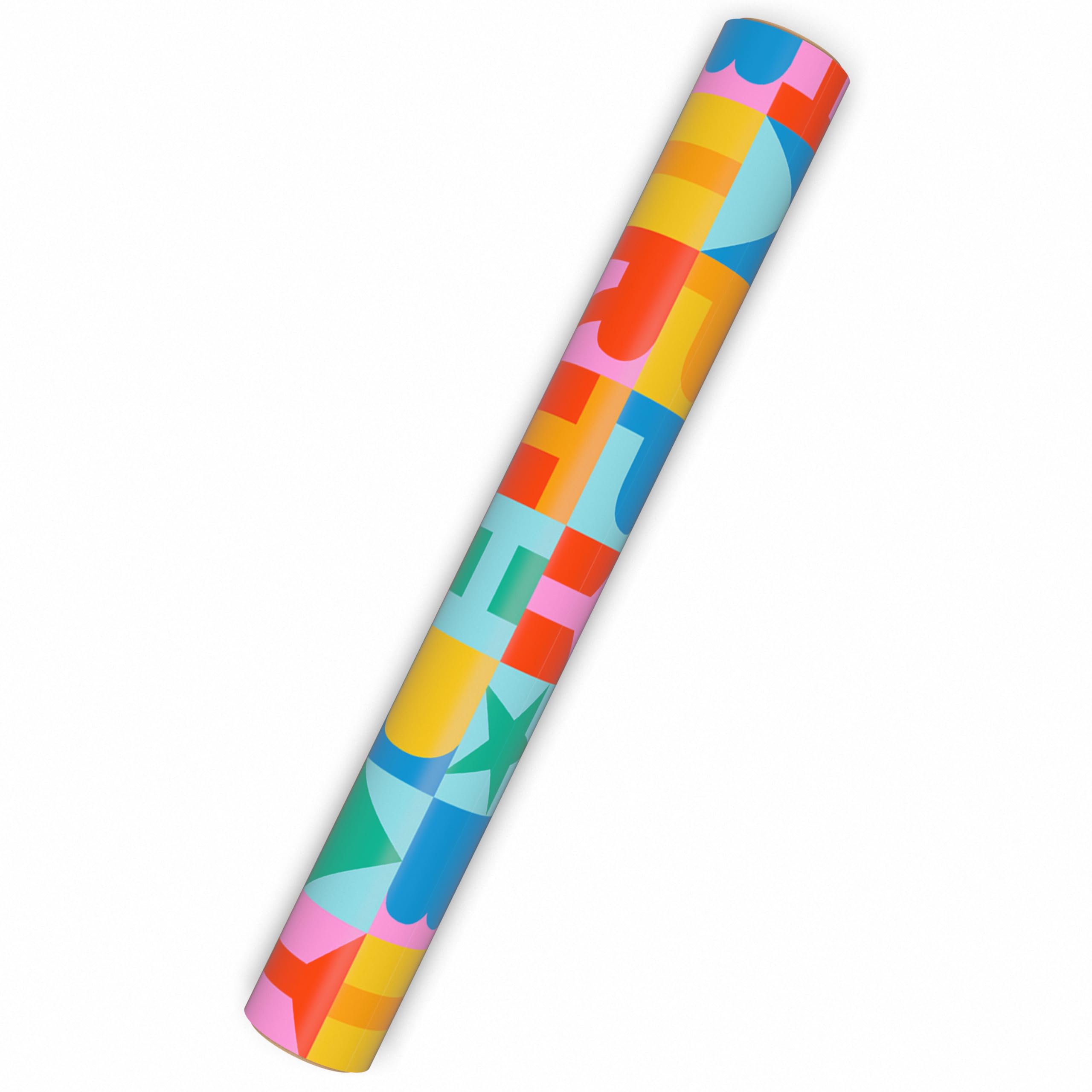 Hallmark Wrapping Paper with Cutlines on Reverse (1 Mini Roll: 17.5" Wide by 27.4' Long; 40 Sq. Ft.) Happy Birthday, Rainbow Block Letters