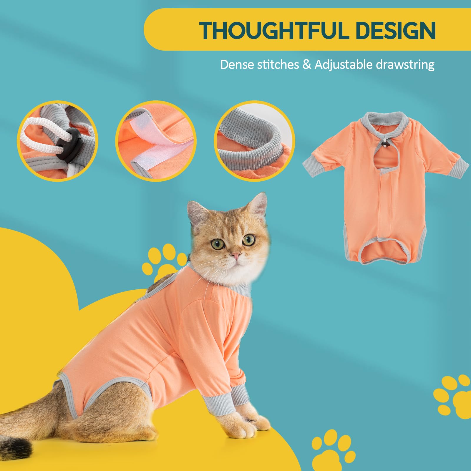 Avont Cat Recovery Suit - Kitten Onesie with Front Sleeves for After Surgery, Female Spay Surgical Abdominal Wound Skin Diseases E-Collar Alternative Wear -Coral(S)