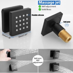 RUMOSE Rainfall Shower System with 4 Full Body Jet 4 Mode Shower Faucet Set with 12 Inch Rain Shower Head and 2 in 1 Handheld Spray, Matte Black Brass Shower Jet Shower Fixtures, Wall Mounted