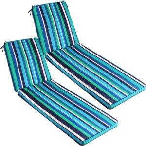 menkxi 2 pack outdoor stripe chaise lounge cushion with ties, reversible patio cushion, solid back lawn furniture cushions, pool lounge chair cushions, 70.87'' x 19.69'' x 3.54'' (classic color)