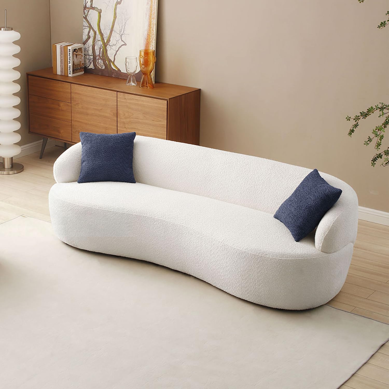 kevinplus 86.6'' Boucle Curved Sofa Couch Cloud Sofa Couch for Living Room, Contemporary Modern Upholstered Sectional 3-Seat Sofa Couch for Apartment Bedroom Office Small Space, Cream White