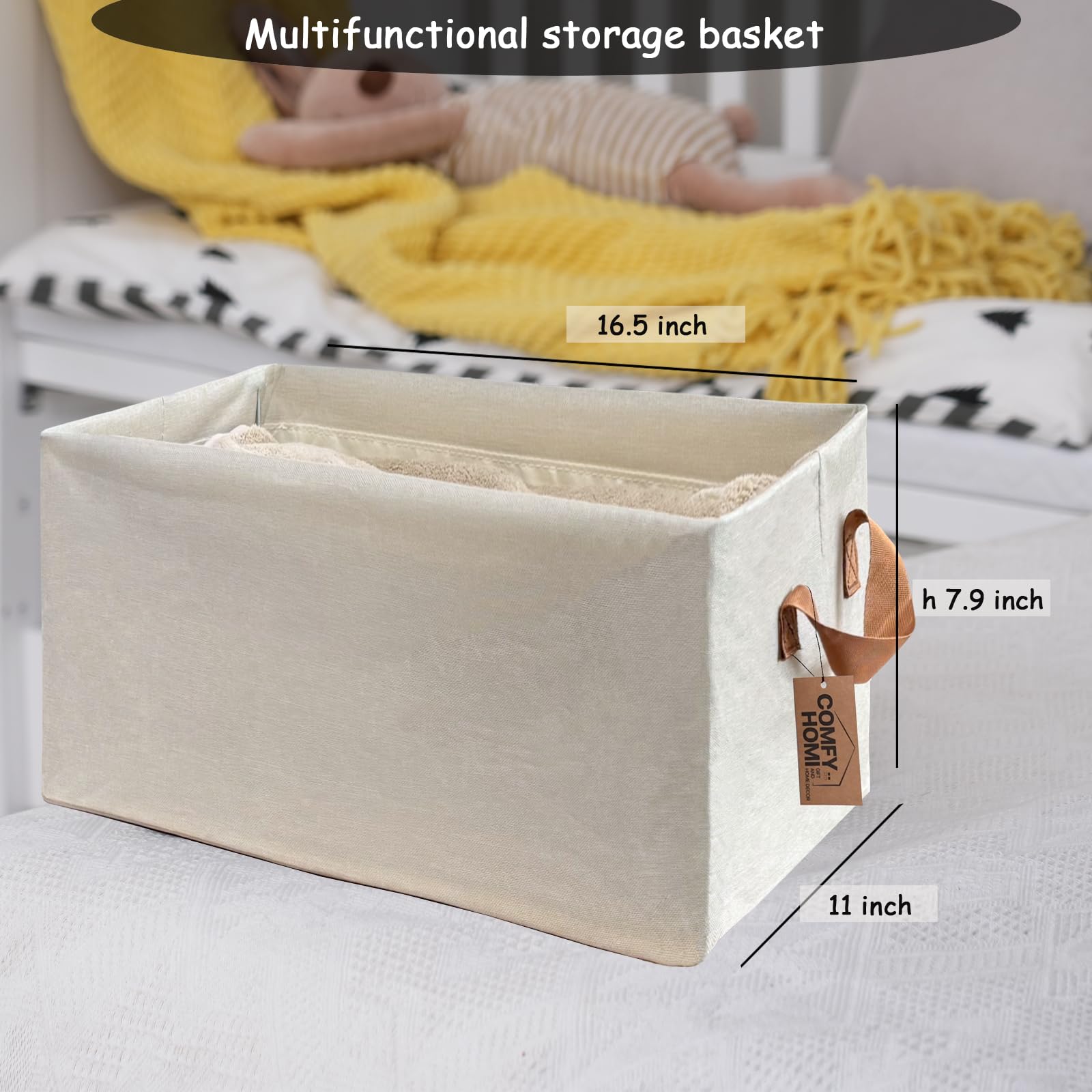 COMFY-HOMI 4Pack Fabric Storage Bin Baskets with Handles, Toy Closet Organization with Metal Frame, Collapsible Toy Baskets for Organizing, Shelf Basket for Books, Clothes, Towels-16.5X11X7.9- Khaki