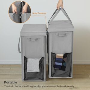 WOWLIVE 2-Pack Laundry Hamper with Lid,Double Tall Laundry Basket with Extended Handles (90L) Set of 2 Dirty Clothes Hamper Collapsible Laundry Organizer for Dorm Room (Grey)