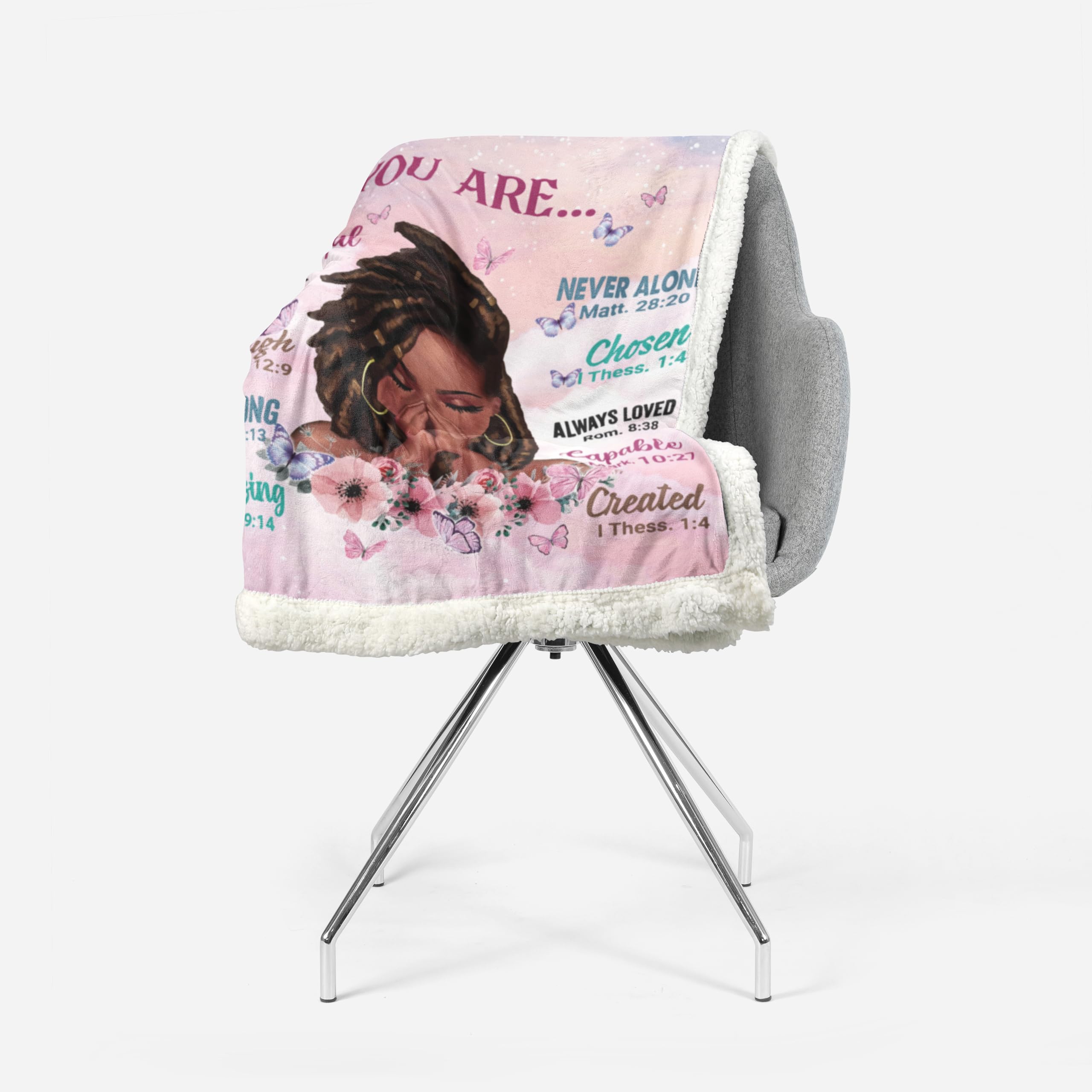 TRENDYNEST African American Girl Throw Blanket,Inspirational Quotes Positive Thoughts Soft Fleece Blankets for Bedroom Floral Butterfly Blanket Gift 50x60 Inch