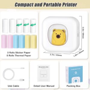 Zeacool Mini Sticker Printer,Mini Pocket Thermal Printer with 11 Rolls Paper,Bluetooth Inkless Printer Compatible with Android & iOS,Portable Receipt Printer for Photo,Notes,Memo,Work,Travel,White