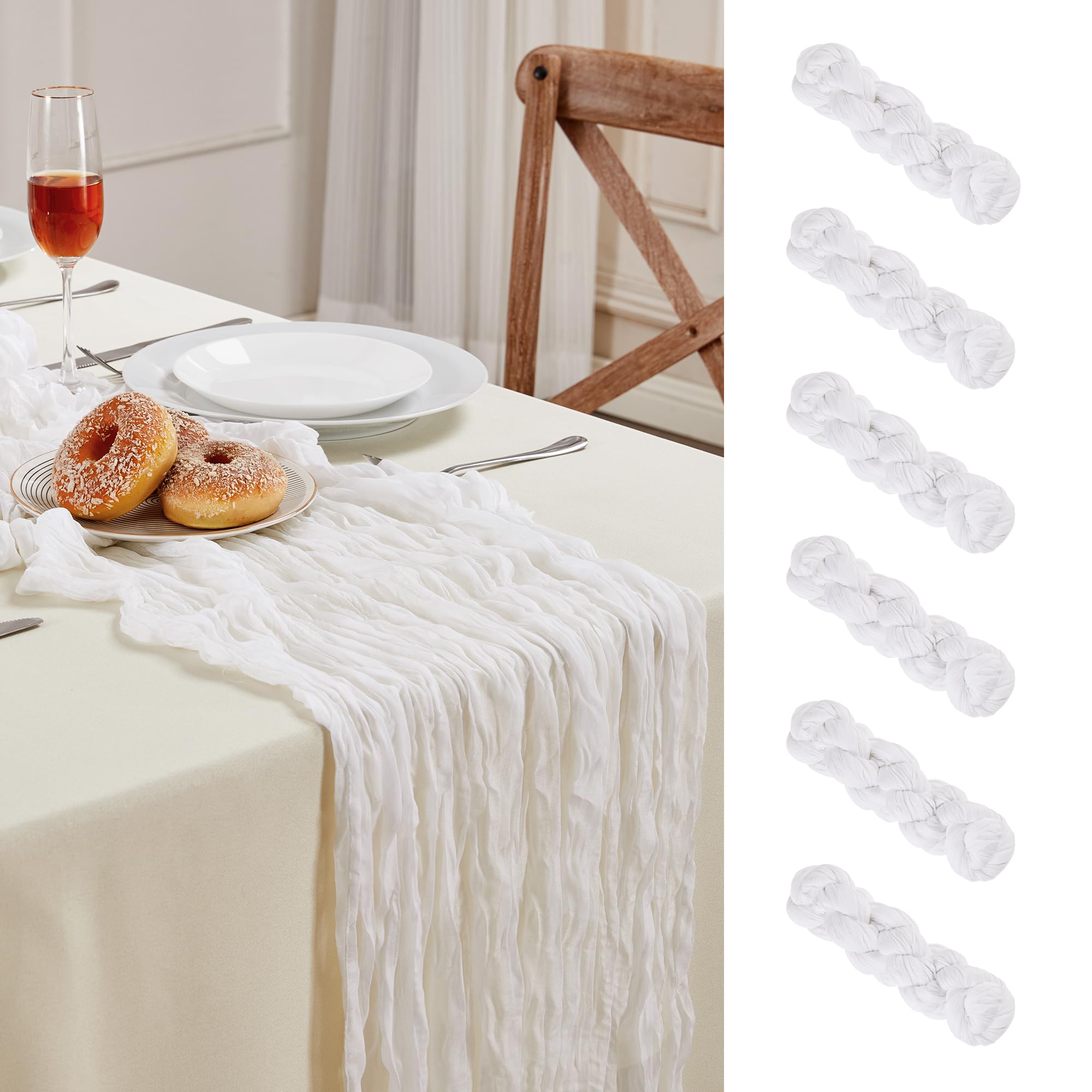 6 Pack White Cheesecloth Table Runner 10FT Long Boho Gauze Table Runner Rustic Sheer Runner for Wedding Bridal Baby Shower Birthday Party Table Decor Thanksgiving Christmas Decorations