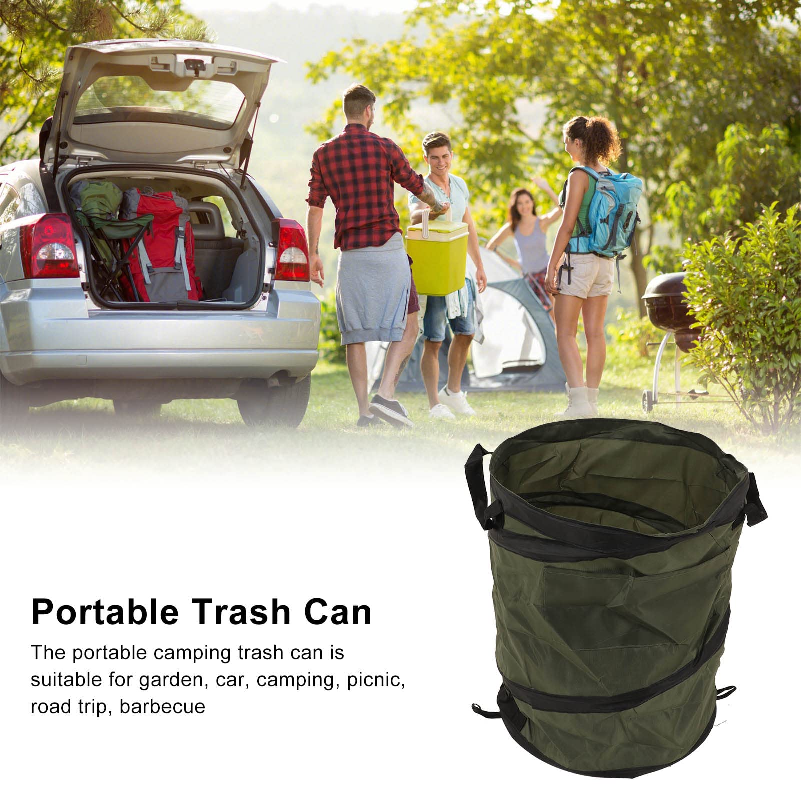 Topyond Camping Trash Can, Oxford Cloth Collapsible Trash Bag, Strong Bearing Capacity Pop-Up Leaf Bags, Reusable Outdoor Trash Garden Yard Trash Bag with Bottom Handle for Garden Picnic