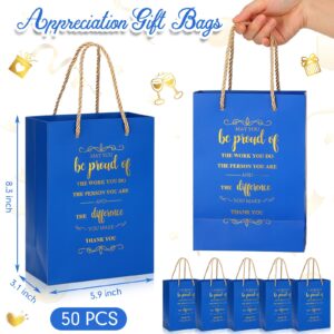 Fulmoon 50Pcs Thank You Gifts Bags Employee Appreciation Gift Bags 5.9 x 3.1 x 8.3'' Paper Bags Bulk Inspirational Gift Bags with Handle May You Be Proud Gift Bags for Coworkers Teacher (Blue)