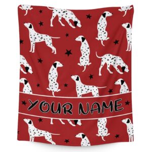 custom dalmatian dog blanket gift with name - 30 x 40 inches cute throw blanket for dog lovers, kids, boys & girls - red soft fuzzy blankets for bed, couch & travel