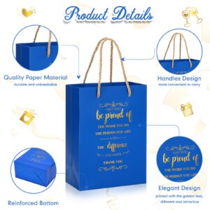 Fulmoon 50Pcs Thank You Gifts Bags Employee Appreciation Gift Bags 5.9 x 3.1 x 8.3'' Paper Bags Bulk Inspirational Gift Bags with Handle May You Be Proud Gift Bags for Coworkers Teacher (Blue)