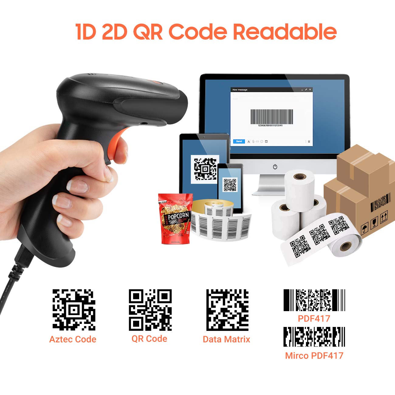 Tera Pro Wireless 2D QR Barcode Scanner with Stand, 3 in 1 Bluetooth & 2.4GHz Wireless & USB Wired Connection, Image Bar Code Reader with Vibration Alert HW0002 (Black)