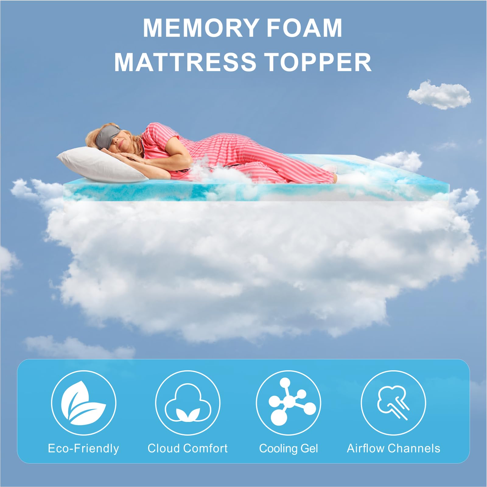 MUUEGM 3 Inch Gel Memory Foam Mattress Topper King Size,Cooling Mattress Pad for Pressure Relieving,Bed Topper in a Box for Dorm Bedroom,Ventilated Design,Soft & Breathable,CertiPUR-US Certified