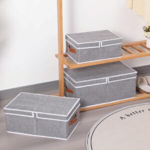 YheenLf Storage Bins with Lids, Fabric Storage Boxes, Storage Organizer Container with Handles, Collapsible Storage Cube for Organizing, Grey, 1-Pack, 16.1 x 9.8 x 6.5 in