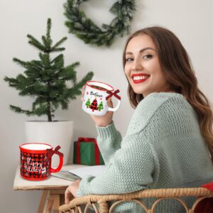 ZOIIWA 6 Pack Christmas Coffee Mug Set with Red Black Plaid Ribbon for Holiday Party Ceramic Mugs For Christmas Gift Christmas Theme Decor for Home Kitchen Table Centerpieces Decor Housewarming Gift