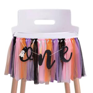 cantly halloween 1st highchair banner,halloween ghost pink purple birthday decorations for girls,spooky one birthday decor,orange black halloween themed baby birthday party (black halloween ghost)