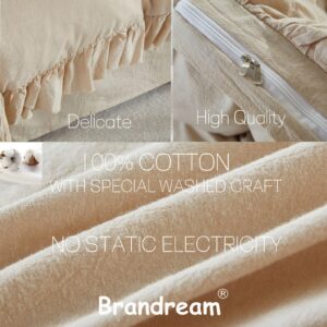 Brandream Duvet Cover Set Twin/Twin XL Size Linen Feel Textured Organic Natural 100% Washed Cotton Duvet Cover Beige 2 Pieces Bedding Set Fringe Ruffle with Zipper Closure (No Comforter)