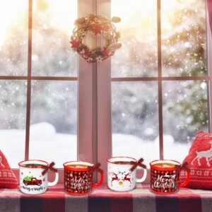 ZOIIWA 6 Pack Christmas Coffee Mug Set with Red Black Plaid Ribbon for Holiday Party Ceramic Mugs For Christmas Gift Christmas Theme Decor for Home Kitchen Table Centerpieces Decor Housewarming Gift