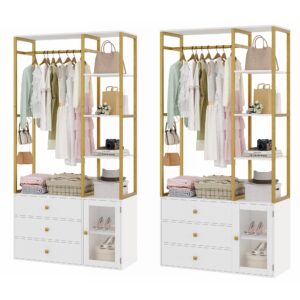 BOTLOG 81.3” H Heavy Duty Clothes Rack with Cabinet, Drawer, and Shelf, Garment Rack Clothes Rack with Metal Frame and Wooden Shelves for Bedroom, Dressing Room, Walk-in Closet