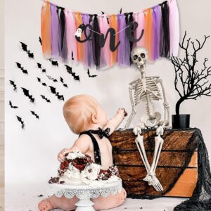 CANTLY Halloween 1st Highchair Banner,Halloween Ghost Pink Purple Birthday Decorations For Girls,Spooky One Birthday Decor,Orange Black Halloween Themed Baby Birthday Party (Black Halloween Ghost)