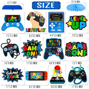 Video Game Honeycomb Centerpieces 12Pcs Game Party Table Centerpieces Blue Video Game Birthday Decorations Game Theme Party Table Decoration for Game On Baby Shower Supplies