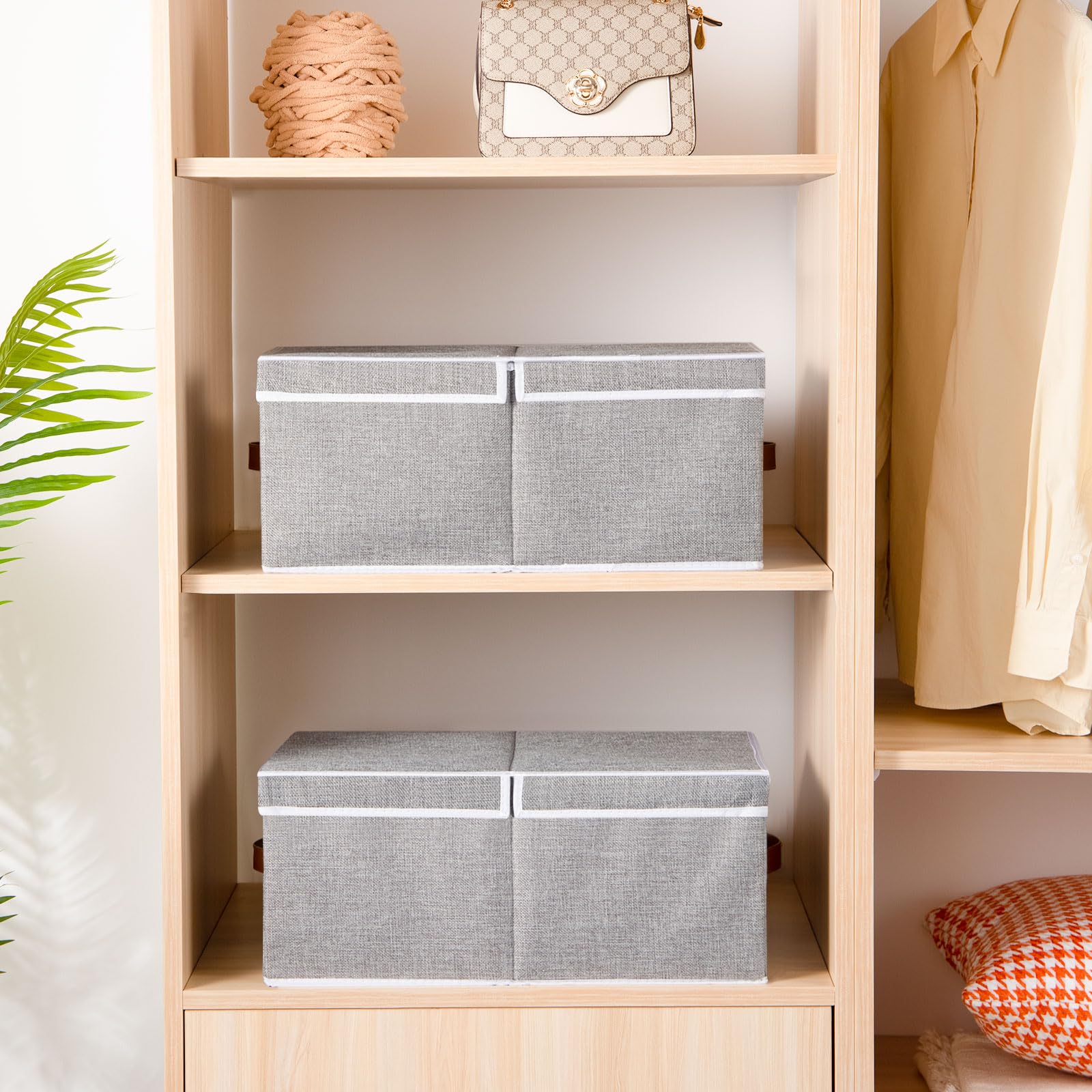 YheenLf Storage Bins with Lids, Fabric Storage Boxes, Storage Organizer Container with Handles, Collapsible Storage Cube for Organizing, Grey, 1-Pack, 16.1 x 9.8 x 6.5 in