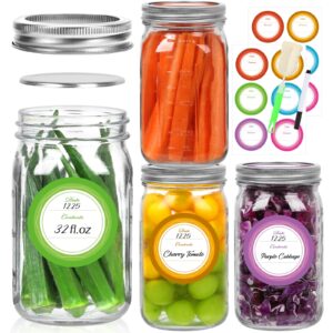 alotpower 32 oz mason jars wide mouth 4pack,empty 32oz mason jars with lids&bands/stickers/marker/bottle brush(32fl.oz, set of 4)