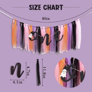 CANTLY Halloween 1st Highchair Banner,Halloween Ghost Pink Purple Birthday Decorations For Girls,Spooky One Birthday Decor,Orange Black Halloween Themed Baby Birthday Party (Black Halloween Ghost)