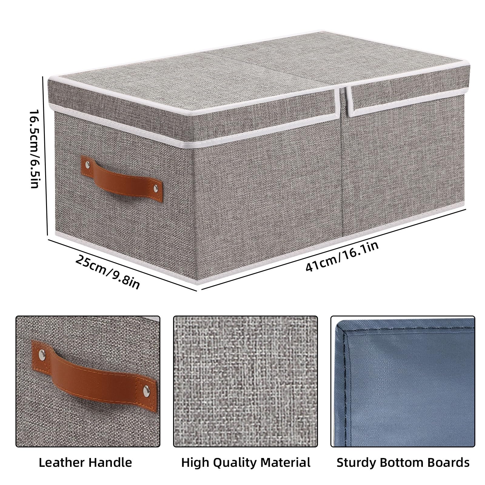 YheenLf Storage Bins with Lids, Fabric Storage Boxes, Storage Organizer Container with Handles, Collapsible Storage Cube for Organizing, Grey, 1-Pack, 16.1 x 9.8 x 6.5 in