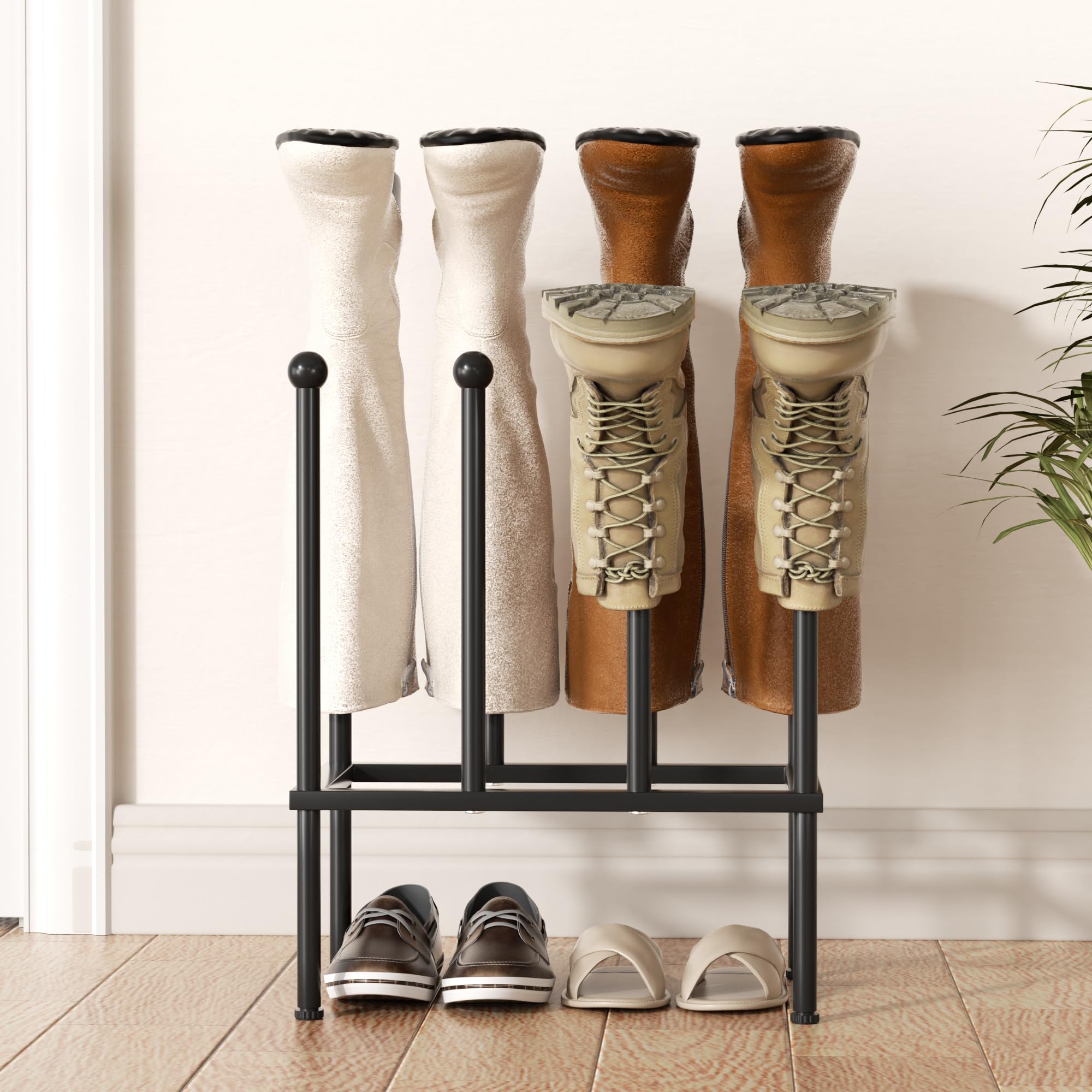 Free Standing Shoe Racks for Boots - Boot Rack for 4 Pairs, Boot Storage, Shoe Organizer for Closet, Entryway, Garage, Porch, Bedroom, Patio Outdoor and Hallway, Boot Holders to Keep Them Straight