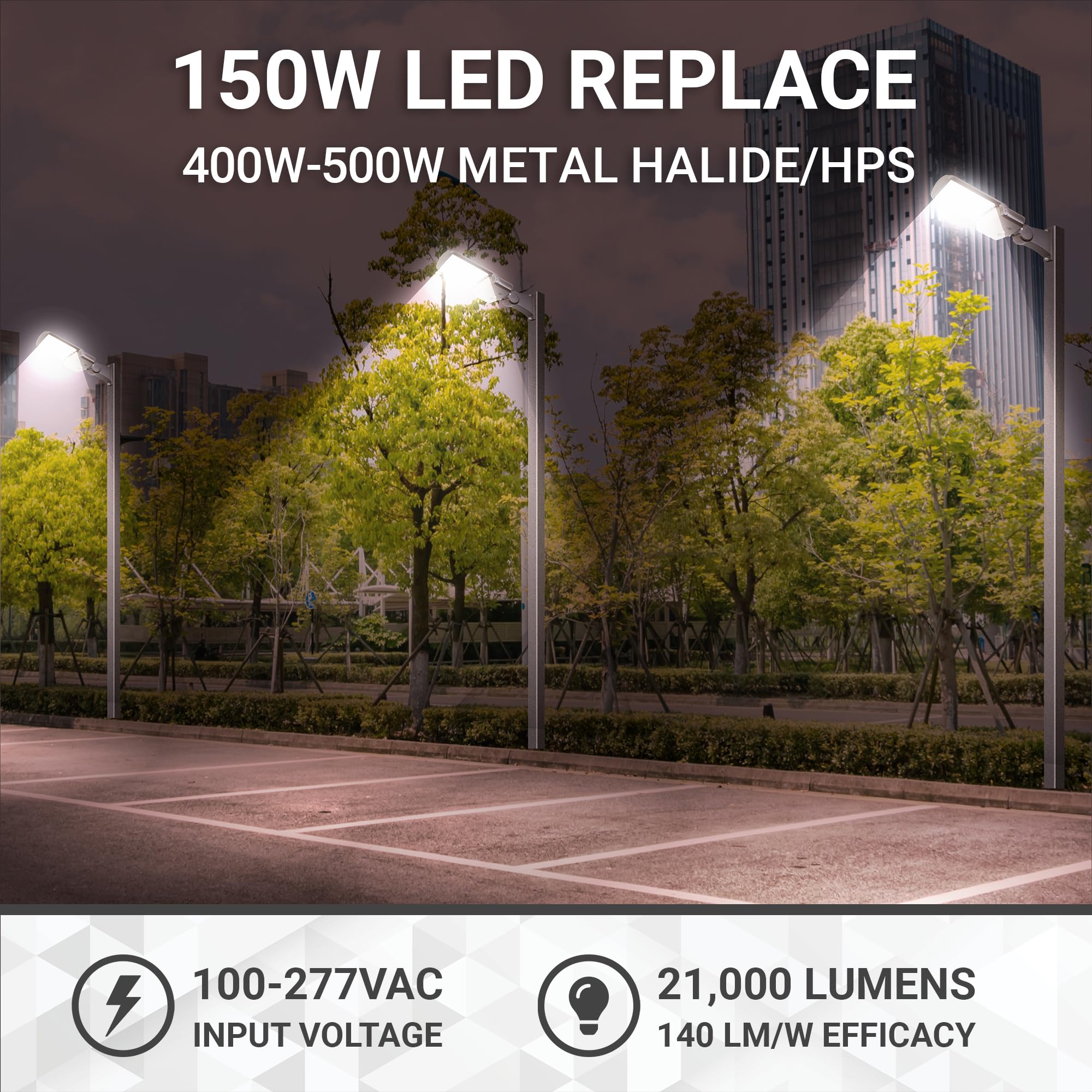 150W/120W/80W LED Parking Lot Light Fixture with Adjustable Direct Mount, 100-277VAC, 21,000lm, LED Flood Light Replaces Up to 500W Metal Halide/HPS, 3K/4K/5K CCT Selectable, DLC Premium, cUL Listed