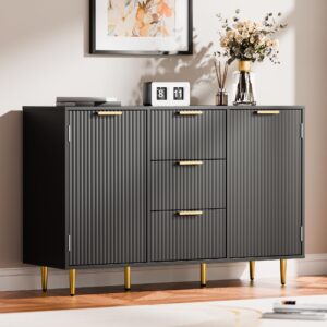 cozy castle buffet cabinet with storage,47.2"coffee bar cabinet,large sideboard cabinet with adjustable shelves,accent cabinet with doors and drawers for dining room,living room,entryway,kitchen,black