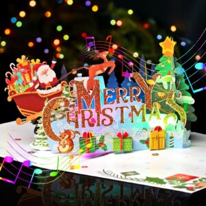 yinqing merry christmas cards, light and music christmas card, 3d pop up christmas greeting card for women men kids husband wife mom dad daughter