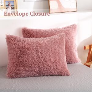 CAROMIO Fluffy Duvet Cover Set King Size, Luxury Soft Faux Fur Duvet Cover with Button Closure Corner Ties, 3 Piece Shaggy Bedding Set with 2 Pillow Sham for Cold Winter (King, Pink)