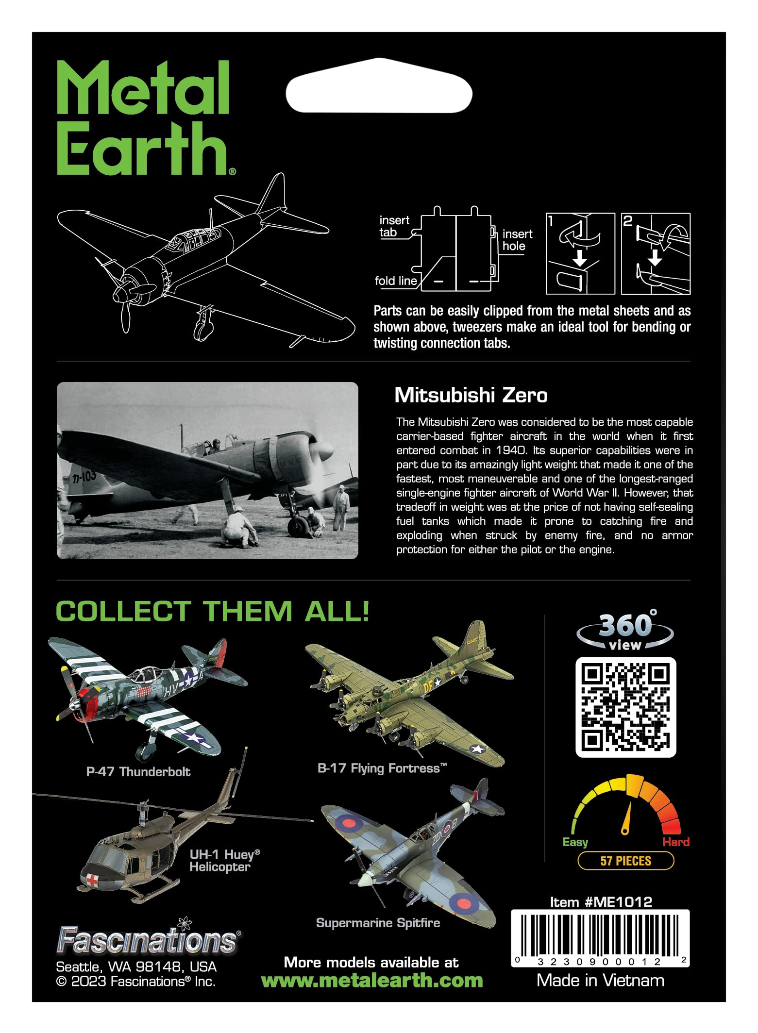 Metal Earth Zero Fighter Color 3D Metal Model Kit Fascinations