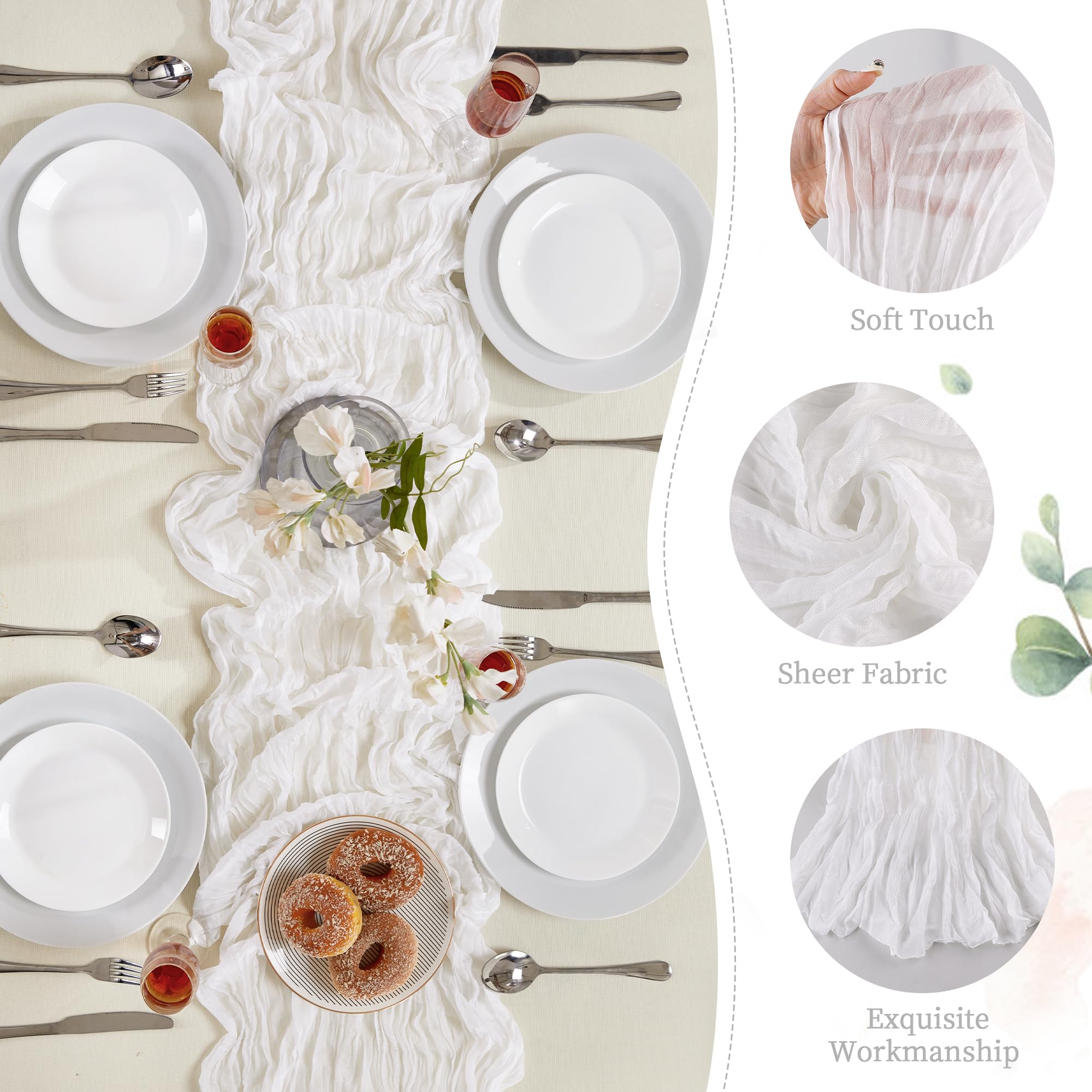 6 Pack White Cheesecloth Table Runner 10FT Long Boho Gauze Table Runner Rustic Sheer Runner for Wedding Bridal Baby Shower Birthday Party Table Decor Thanksgiving Christmas Decorations