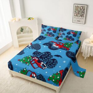 qoomo truck sheets set twin size, kids sheets set set,christmas tree truck printing bedding ultra soft，ultra sheets set twin size 1 fitted sheet, 1 flat sheet, 2 pillow cases