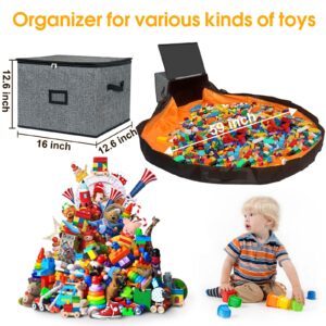 Toy Storage Basket and Play Mat for Boys and Girls’ Building Bricks/Blocks, 16"x12.6"x12.6" Extra Large Hard Shell Toy Organizer and Storage Box Bins for Kids (Dark Grey)