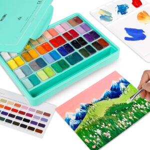 HIMI Twin Cup Jelly Gouache Paint Set, 48 Colors x 12ml/0.4oz with 3 Brushes & a Palette, Non-Toxic, Jelly Guache Paint for Canvas and Watercolor Paper - Perfect for Beginners, Students, Artists