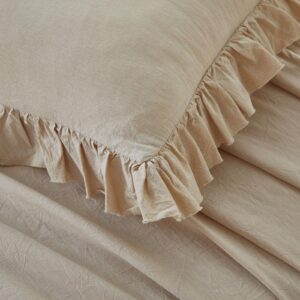 Brandream Duvet Cover Set Twin/Twin XL Size Linen Feel Textured Organic Natural 100% Washed Cotton Duvet Cover Beige 2 Pieces Bedding Set Fringe Ruffle with Zipper Closure (No Comforter)