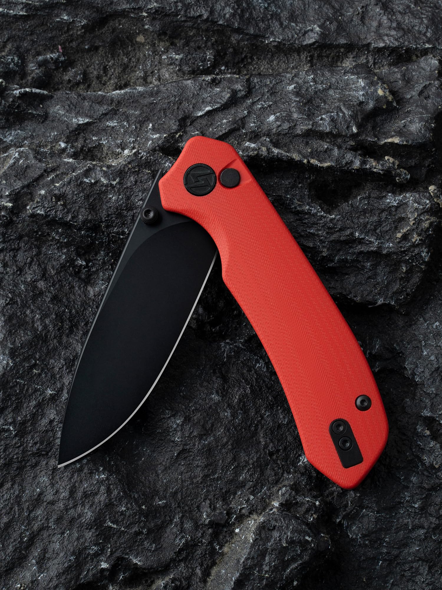 OLITANS G032 Button Lock Pocket Knife, 3.3" 14C28N Blade, folding Knife with Thumb Stud Opener for EDC 4.5oz (G10 Red+Black Blade)