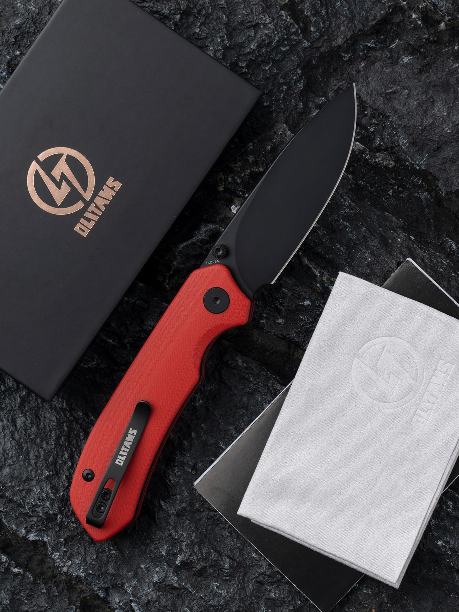 OLITANS G032 Button Lock Pocket Knife, 3.3" 14C28N Blade, folding Knife with Thumb Stud Opener for EDC 4.5oz (G10 Red+Black Blade)