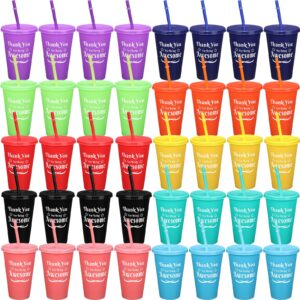 dandat 40 pcs thank you gifts 16 oz colorful tumbler with straw and lid plastic reusable cups thank you mug tumbler water bottle cold drink travel mug for adults birthday party, 10 colors