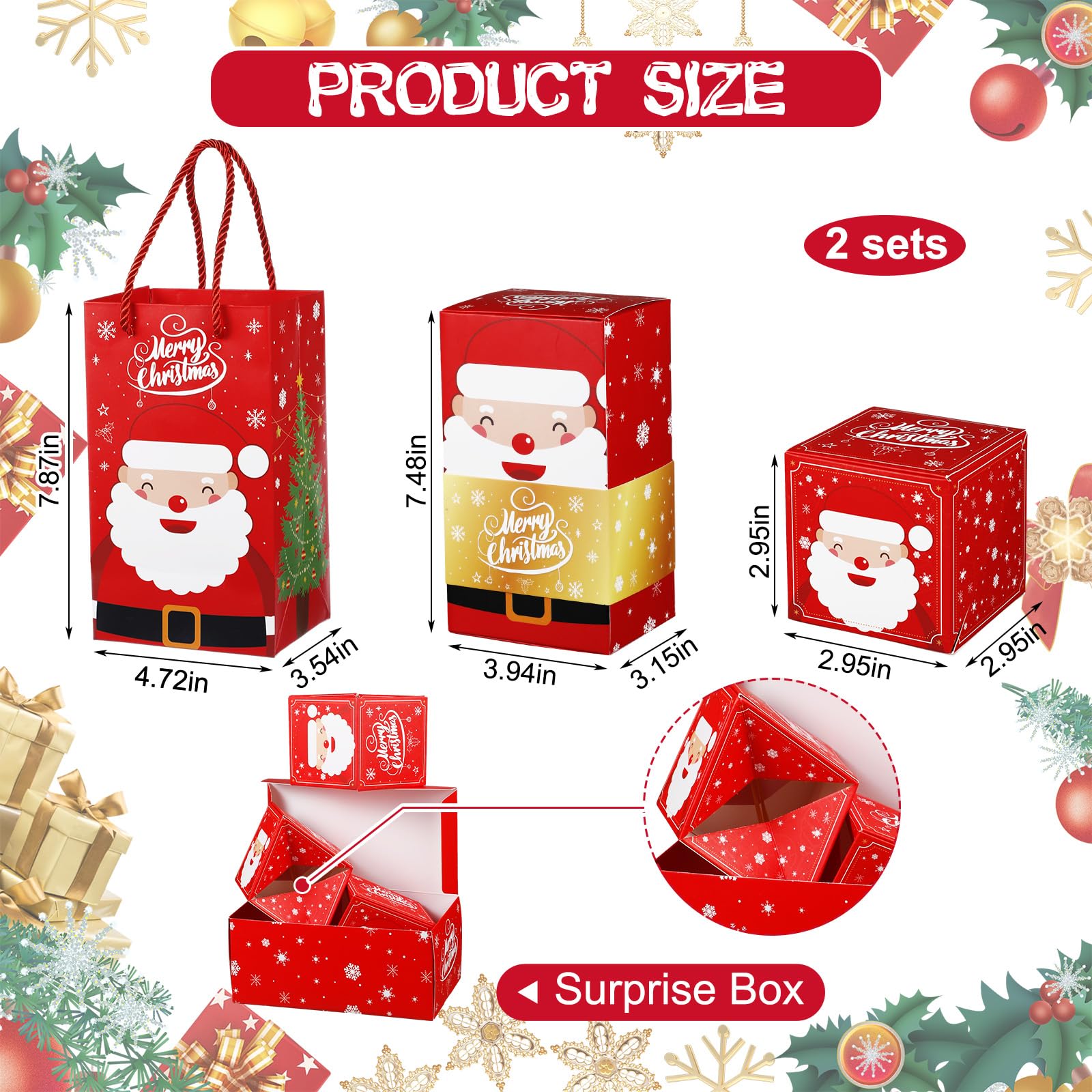 Kosiz 2 Sets Christmas Exploding Gift Box Exploding Pop Gift Box for Money Pop Gift Box Explosion Money Gift Boxes for Cash Birthday Xmas Relatives Friends Women Men Kids Gift(Santa Claus)