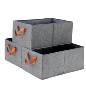 richeri pack of 3 clothing storage bins for closet with handles, foldabl fabric foldable storage baskets cloth box, fabric containers boxes for organizing shelves bedroom, gray, large (gray)