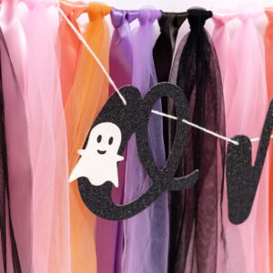 CANTLY Halloween 1st Highchair Banner,Halloween Ghost Pink Purple Birthday Decorations For Girls,Spooky One Birthday Decor,Orange Black Halloween Themed Baby Birthday Party (Black Halloween Ghost)