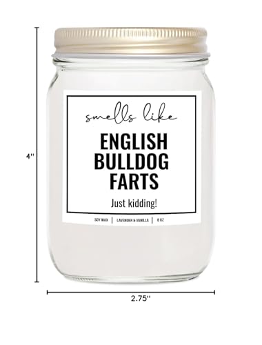 YouNique Designs Smells Like English Bulldog Farts Candle 8 oz - English Bulldog Gifts for Bulldog Lovers - Bulldog Lover Gifts Dog Farts Candle - Funny Bulldog Themed Gifts (Lavender & Vanilla)